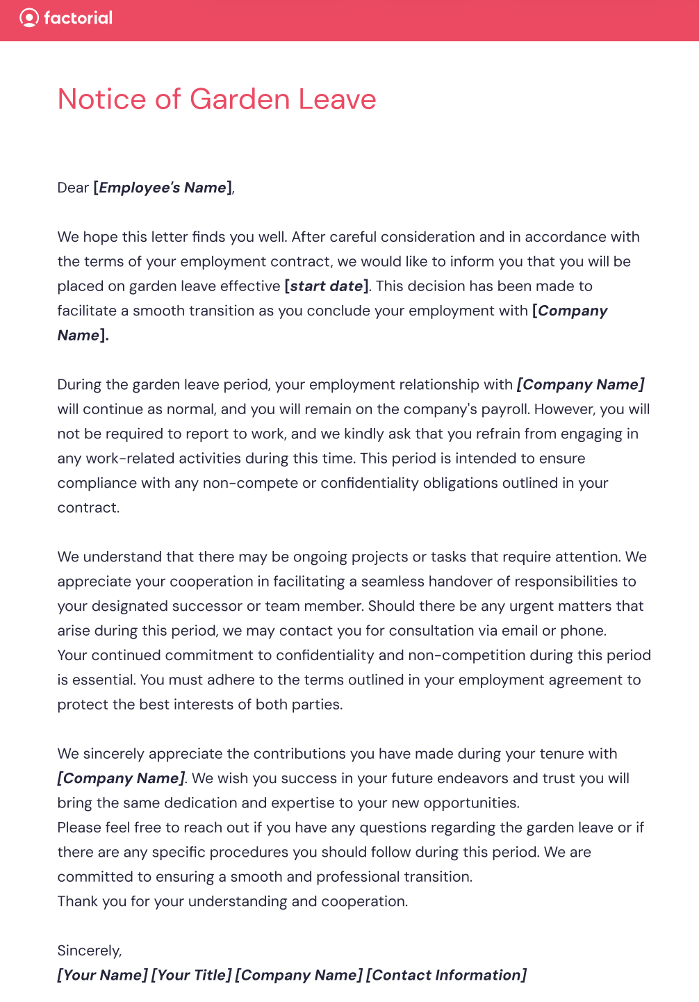 Garden Leave: Rules, Benefits, Letter Template | Factorial